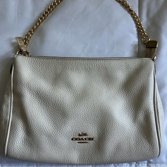 Coach | Bags | Coach Ivory Leather Shoulder Bag With Gold Chain | Poshmark